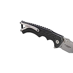 Columbia River Knife & Tool BT Fighter EDC Folding Pocket Knife: Everyday Carry, Tanto Blade with Stonewash Finish, Button Lock, Glass Reinforced Fiber Handle, Deep Carry Pocket Clip 5225