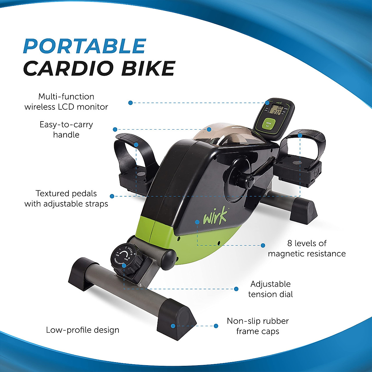 Stamina Wirk Under Desk Exercise Bike - Fitness Bike with Smart Workout App - Mini Elliptical Under Desk Bike for Home Workout