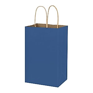 bagmad 100 Pack 5.25x3.25x8 inch Small Blue Kraft Paper Bags with Handles Bulk, Gift Bags, Craft Grocery Shopping Retail Party Favors Wedding Bags Sacks (Blue, 100pcs)