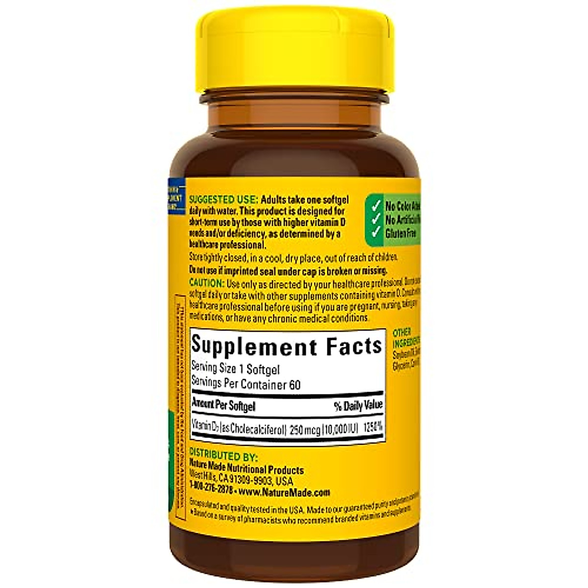 Nature Made Maximum Strength Vitamin D3 10000 IU (250 mcg), Dietary Supplement for Bone, Teeth, Muscle and Immune Health Support, 60 Softgels, 60 Day Supply