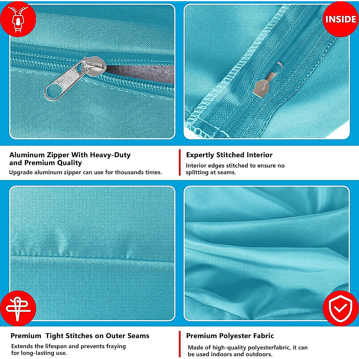 SUSIE'S GARDEN 6p Outdoor Cushion Slipcovers Outdoor Patio Cushions Covers Replacement Waterproof with Zipper for 5-Seat Outdoor Rattan Sofa Patio Furniture Cushion Covers Teal Blue, Covers Only