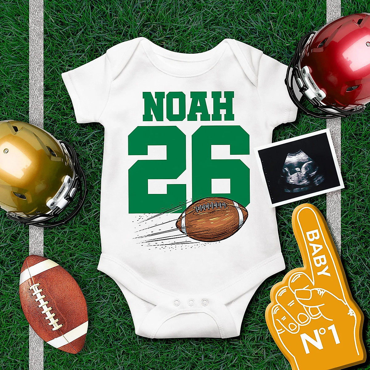 Personalized Sports Baby Onesie for Boy - 8 Designs & Colors Customized Baseball Girl Outfits Gifts Custom Sport Bodysuit Babies Newborn 6 12 18 24 Month Gift Shower C1, White
