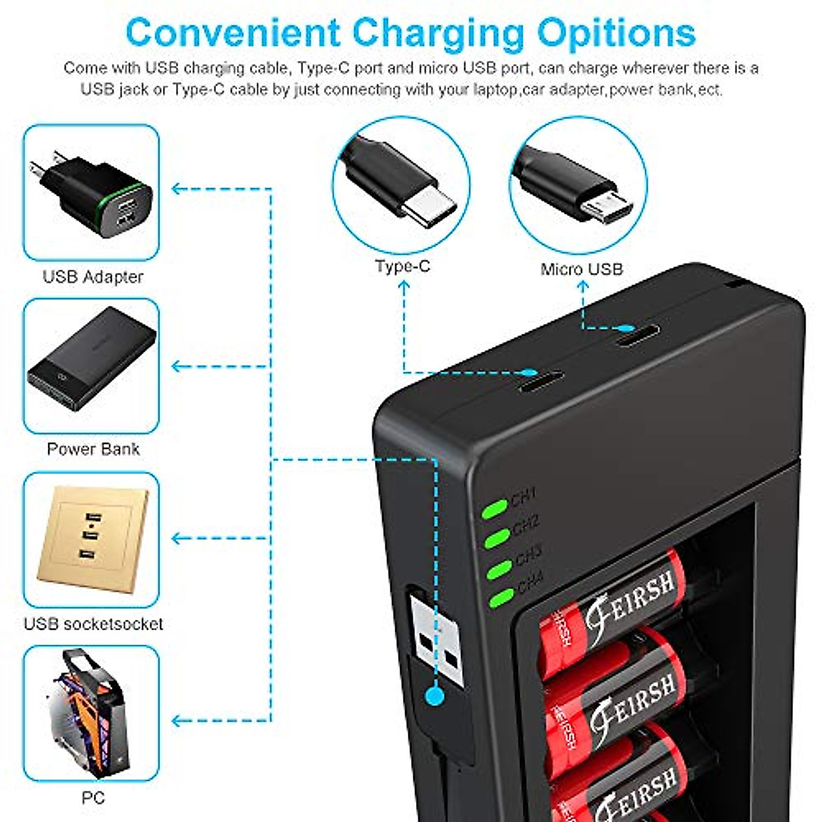 4 Pack CR123A Lithium Batteries,QUICKHELP 3.7V 800mAh [CAN BE RECHARGED] Arlo Batteries with Charger for Arlo Wireless Cameras VMC3030 VMK3200 VMS3330 3430 3530 and Flashlight Polaroid Microphone
