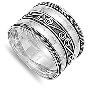 Sterling Silver Women's Bali Rope Ring Wide 925 Band Swirl Center New Size 5