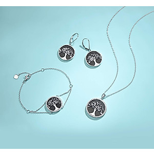 AGVANA Sterling Silver Tree of Life Necklace for Women Genuine Black Onyx CZ Dainty Family Tree Pendant Anniversary Jewelry Birthday Gifts for Women Mom Grandma Wife Daughter