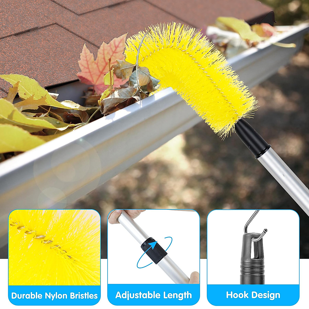 Air Jade Gutter Cleaning Brush, Extendable Roofing Gutter Cleaning Tools from The Ground, 5.5 Ft Long Gutter Cleaning Tool Easy Cleaning Leaves and Debris