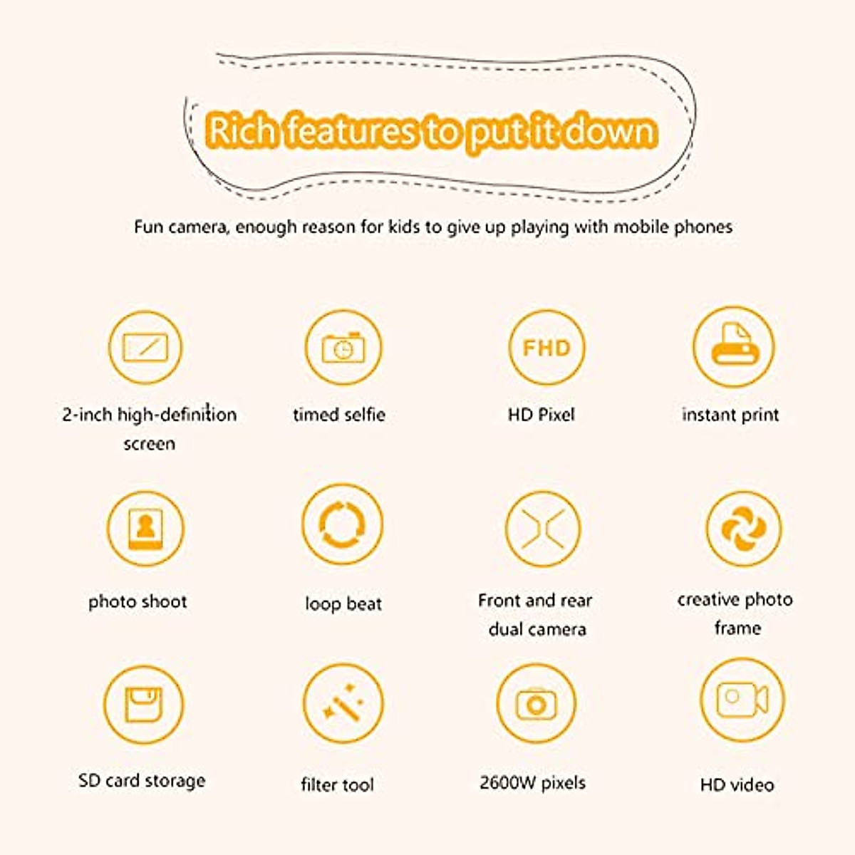 Children's Instant Print Camera, 26MP Digital Camera for Kids Aged 3-14 Ink Free Printing 1080P Video Camera with 32GB SD Card,Color Pens,Print Papers