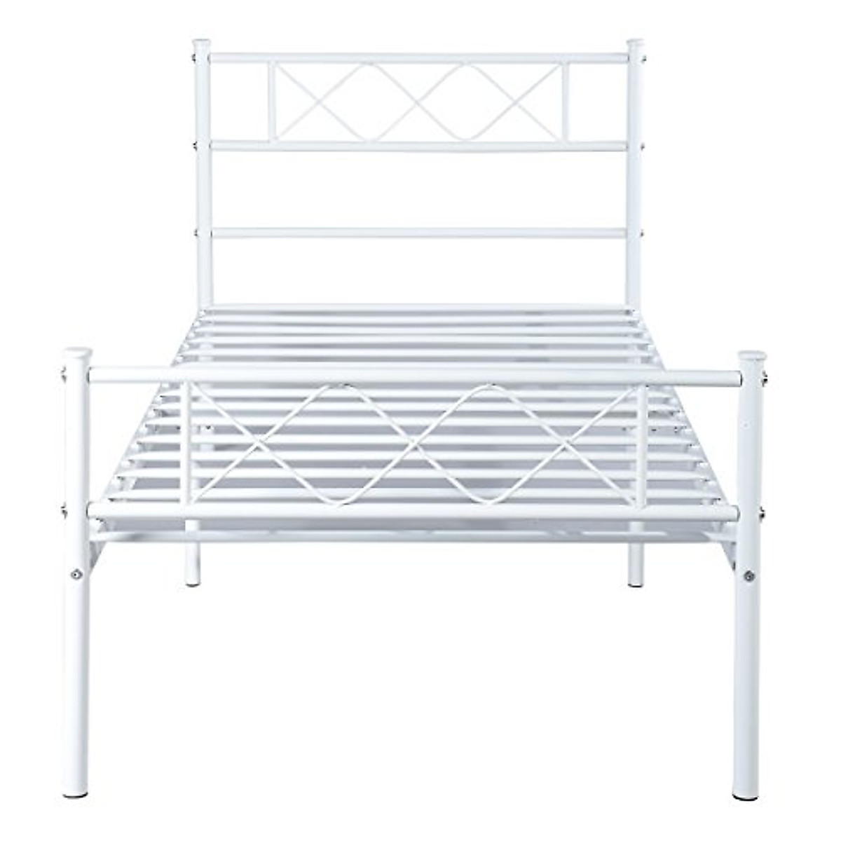 SimLife Metal Platform Bed Frame with Two Headboards Mattress Foundation/Slat Support/No Box Spring Needed, White Twin