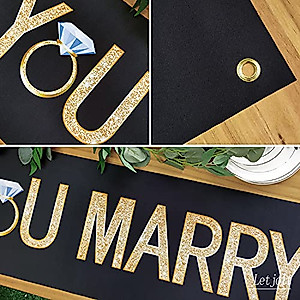 Marry Me Black Banner Will You Marry Me Large Black Banner Marriage Valentine's Day Proposal Winter Supplies Engagement Lawn Sign Outdoor Party Backdrop Decorations 6Ft