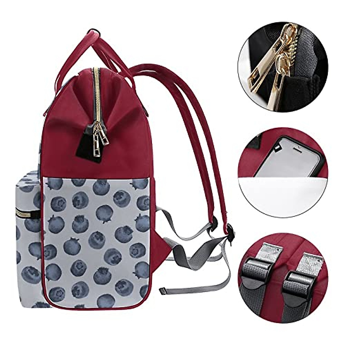 Blueberry Diaper Bag Backpack Large Capacity Mommy Bags Multifunction Nappy Bag Travel Back Pack Red-Style