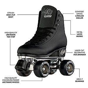 Crazy Skates Retro Roller Skates | Adjustable or Fixed Sizes | Classic Quad Skates for Women and Girls - Black (Size: Mens 12 / Womens 13)