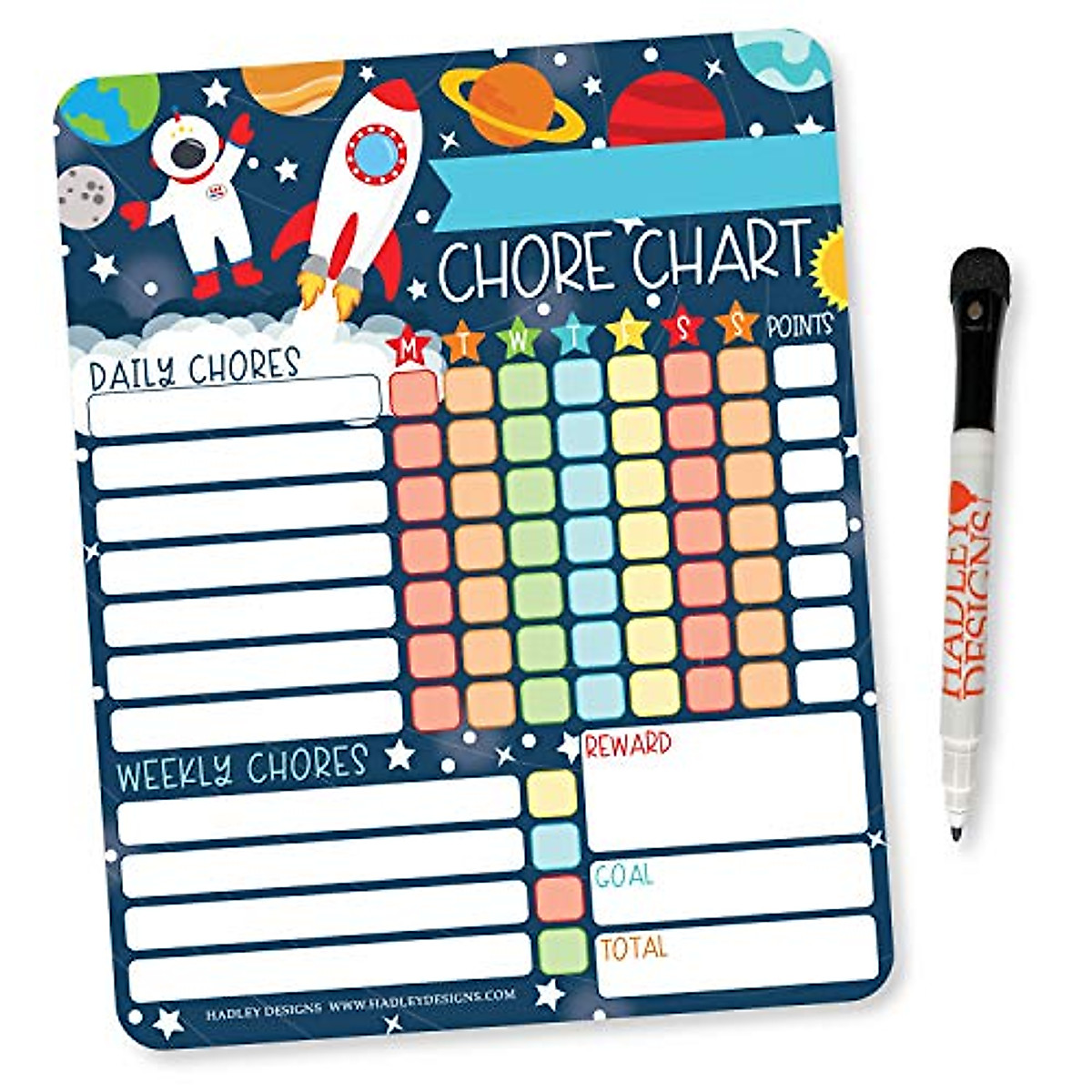 Outer Space Kids Chore Chart - Reward & Responsibility Magnet Board