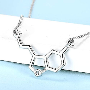 925-Sterling-Silver Hormone Serotonin-Molecule neckalce - Caffeine Molecule dopamine Pendent Necklace for Women,Teacher, Professor, Chemistry Graduates, Science Jewelry Lovers (White-Gold)