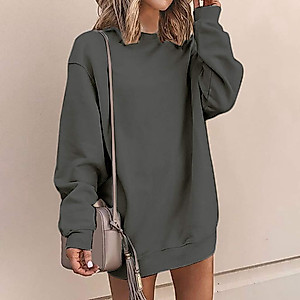 Shakumy Women Long Sleeve Elegant Tunic Dress Casual Loose Crew Neck Plain Pullover Tops Sweatshirts Sweater Dress Dress
