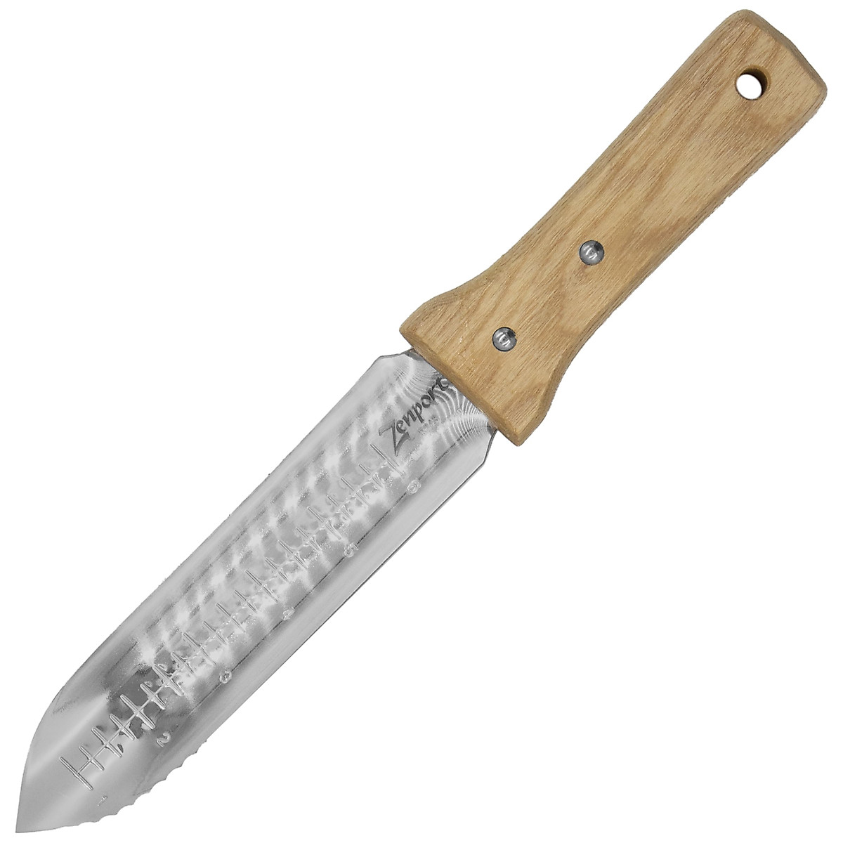 Zenport Soil Knife K248 ZenBori with Wood Handle, Sheath and Depth Measurement, Silver