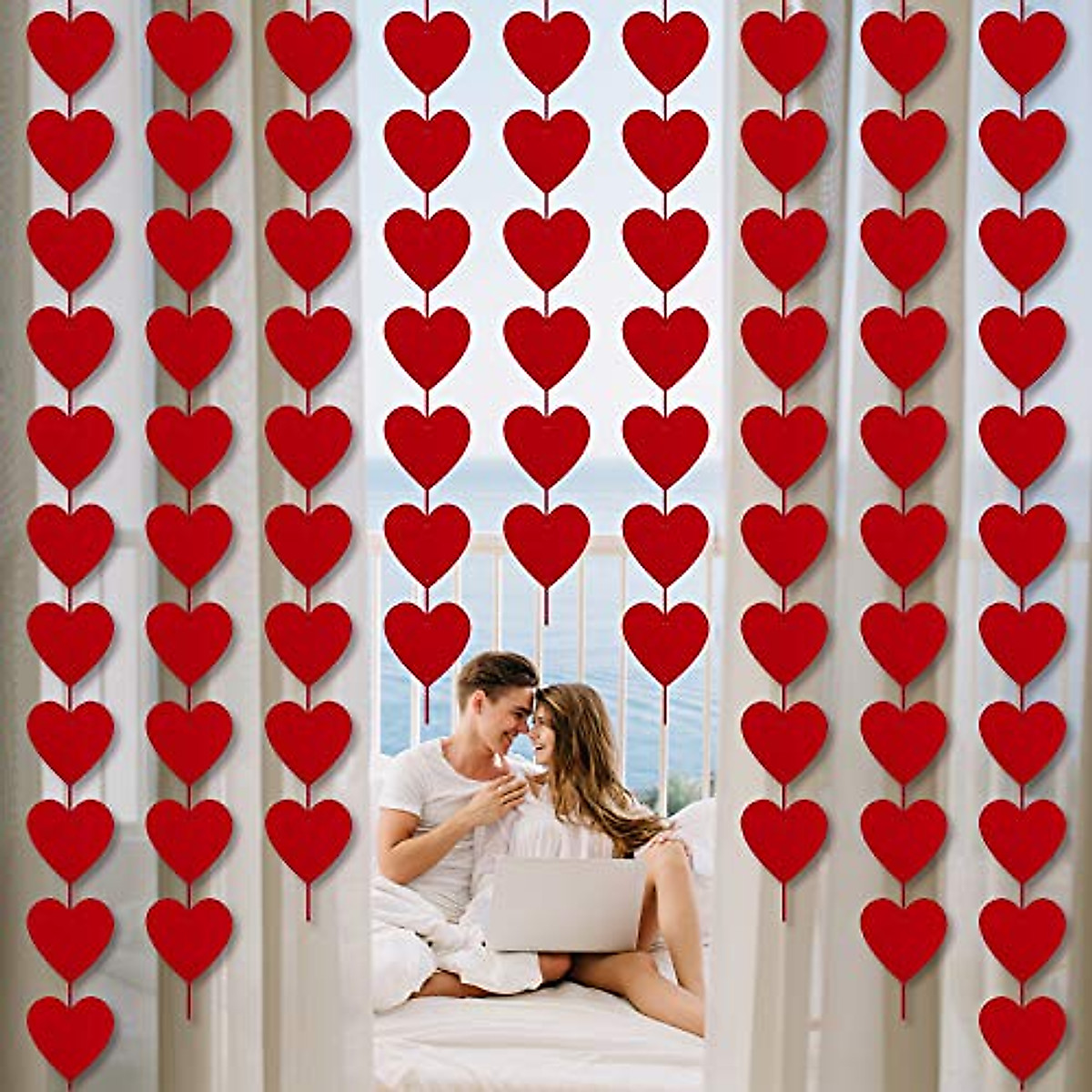 120 Red Hearts Felt Garland, NO DIY, Valentines Day Red Heart Hanging String Garland, Valentines Day Decor, Valentine Decorations Valentines Wedding Anniversary Birthday Party Supplies