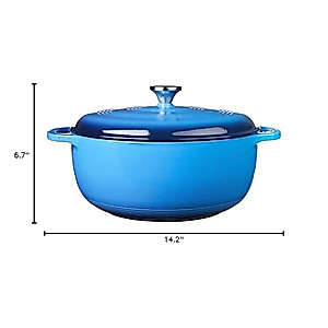 Lodge 7.5 Quart Enameled Cast Iron Dutch Oven with Lid – Dual Handles – Oven Safe up to 500° F or on Stovetop - Use to Marinate, Cook, Bake, Refrigerate and Serve – Caribbean Blue