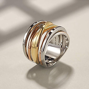 CIUNOFOR 13.7MM Cross Ring Enhancers for Women Statement Engagement Ring Silver Gold Rose Gold Plated Ring Engraving Customized Personalized (Tricolor, 9)