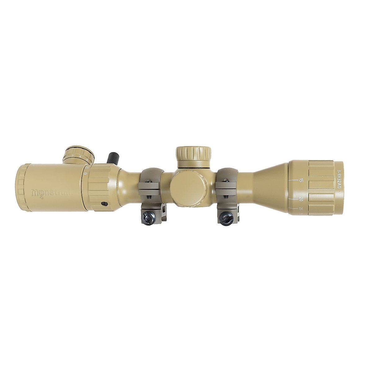 Monstrum 3-9x32 AO Rifle Scope | Flat Dark Earth | Moonstrum Offset Scope Mount with Integrated Level Bubble | Bundle