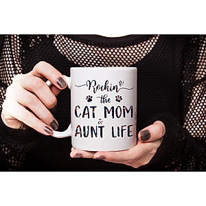 Floral Auntie Coffee Mug, Rockin' The Cat Mom And Aunt Life, Auntie Cat Lovers Mug, Gifts For Aunt, Auntie Gifts Mug, Crazy Cat Lady, Gift for Aunt, New Aunt Mugs, Mother's Day Gifts Tea Cup