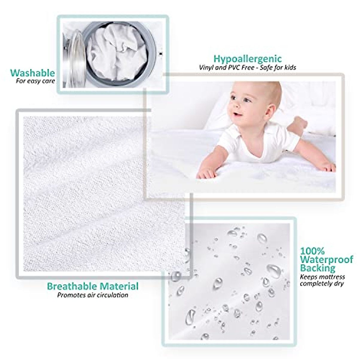 Split Queen Mattress Protector for Adjustable Bed- Soft Cooling Waterproof Noiseless Fully Split Queen Mattress Cover [2-PC 30" x 80"], 10-Inch Deep Pockets Terry Cotton Surface - White
