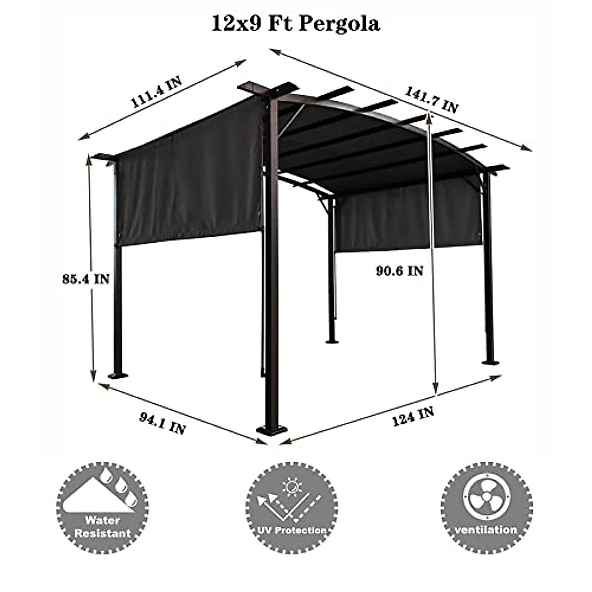 12 X 9 FT Gazebo Outdoor Waterproof Outdoor Grape Shade Canopy Tent with Retractable Shade Canopy, Sturdy Retractable Pergola for Grill, Yard, Commercial