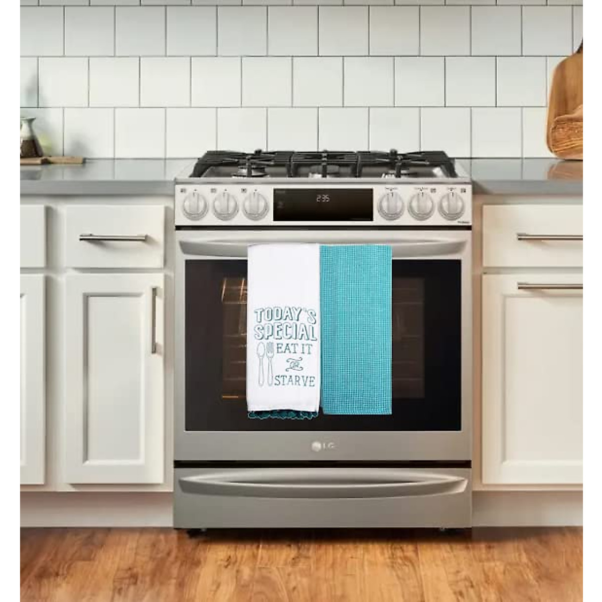 fillURbasket Cute Kitchen Towels Set Decorative Spring Dish Towels with Sayings Themed Inspirational Grateful Gray Teal Towels Kitchen Gift Set 16x28 100% Cotton