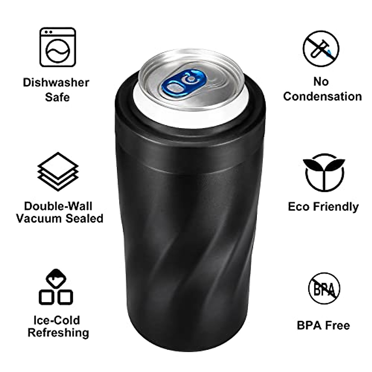 Insulated Stainless Steel 24 oz Tumbler with Freezable Drink Can Cooler for all 12 oz Slim Can,Regular Can,Beer Bottle & All Drinks (Frosted Black)