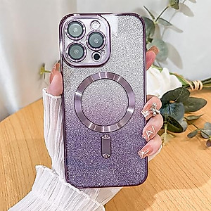Illians Glitter Case for iPhone 14 Pro Max (Compatible with MagSafe) Camera Lens Protector Bling Plating Case Shockproof Protection Anti-Scratch iPhone 14 Pro Max Case for Women Men - Purple