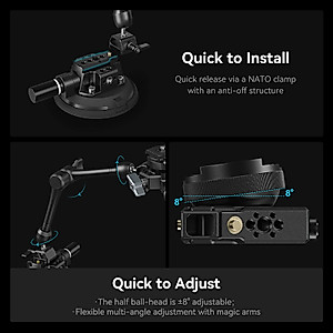 SmallRig Camera Suction Cup Mount, All-in-One 4-Arm Suction Cup Camera Car Mount, Adjustable Professional Gripper Car Mount Stabilizer, for Gopro for DSLR Camera, Camcorder, Vehicle Shooting - 3565