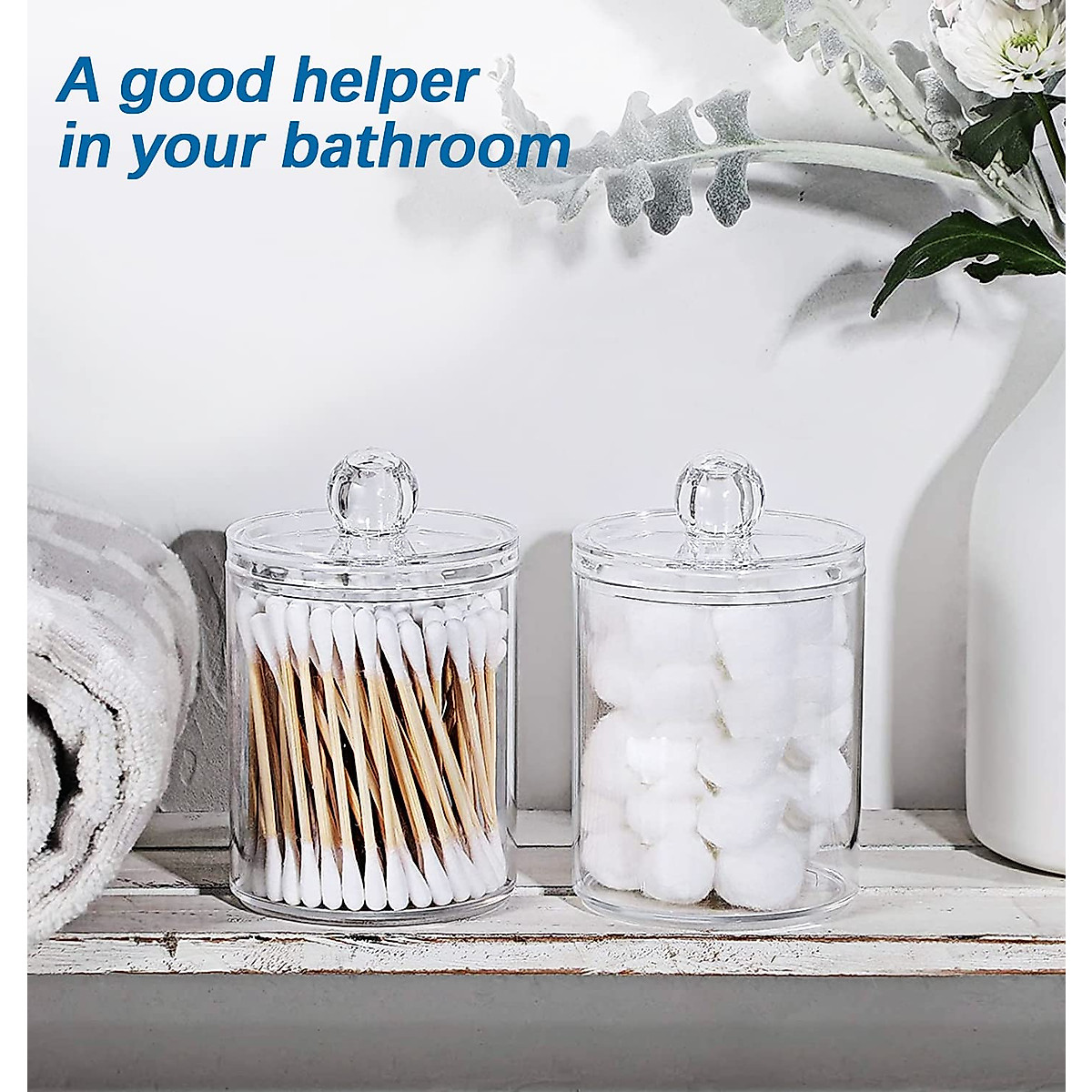 Sackei 2 Pack Qtip Holder Dispenser with Lid, Clear Acrylic q tip Organizer and Storage for Cotton Swabs, Cotton Ball, Floss, Cotton Round Pads, Bathroom Decor Accessories for Vanity Makeup Canister