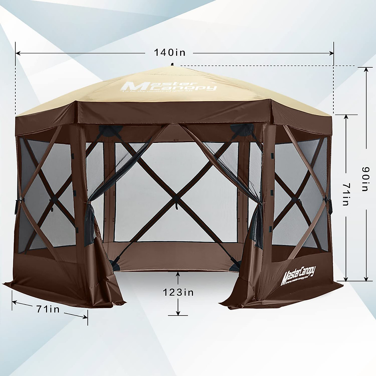MASTERCANOPY 12x12 Portable Screen House Room Pop up Gazebo Outdoor Camping Tent with Carry Bag (12x12,Beige&Coffee)