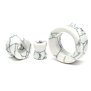 Mystic Metals Body Jewelry Pair of Howlite Stone Concave Double Flare Tunnels (STN-683) (3/4" (19mm))