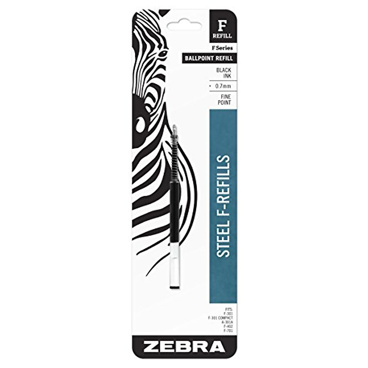 Zebra Pen F-Series Stainless Steel Ballpoint Pen Refill, Fine Point, 0.7mm, Black Ink, 1-Pack