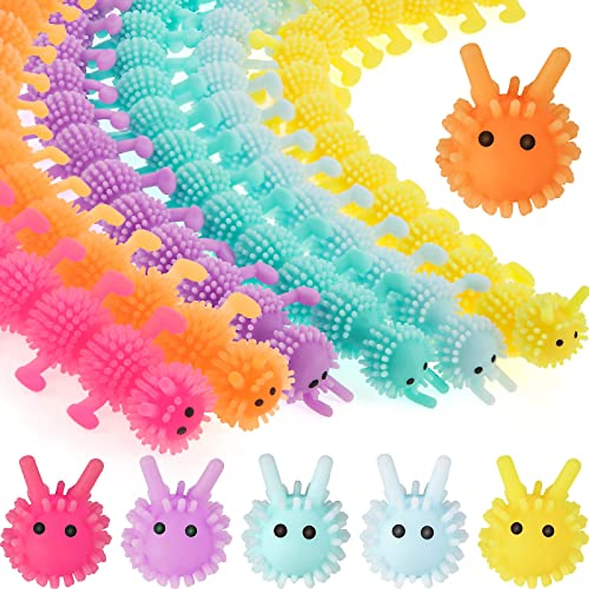 24 Pcs Fidget Worm Stretchy Strings Toy Caterpillar Worms Fidget Squishy Sensory Toy for Kids and Adults with Anxiety Stress, ADD, ADHD or Autism, Relaxing Toys (Worm, 9.84 Inch)