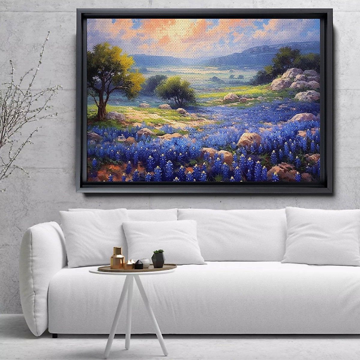 Enchanting Texas, Native Texas Hill Country Bluebonnet Landscape - Fine Art Print Mounted in a White Mat Board