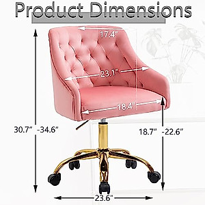 MOJAY Velvet Office Swivel Chair, Vanity Chair, Fabric Desk Chair, Pretty Fancy Chair, Gold Office Chair for Girls, 360°Swivel Height Adjustable Reception Chair (Peach)