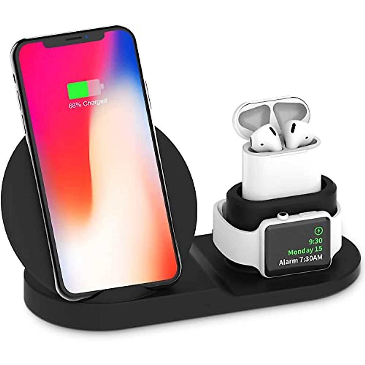 Wireless Charger, 3 in 1 Charging Station for Apple, Wireless Charging Stand Apple Watch Charger for Apple Watch and iPhone Airpod Compatible for iPhone X/XS/XR/Xs Max/8 Plus iWatch Airpods-Black