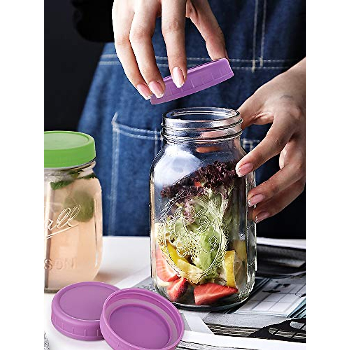 Aozita 18 Pack Plastic REGULAR Mouth Mason Jar Lids for Ball, Kerr Regular Mouth Jars - Colored Plastic Storage Caps for Mason/Canning Jars, Leak Proof