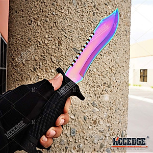 KCCEDGE BEST CUTLERY SOURCE Tactical Knife Survival Knife Hunting Knife Fixed Blade Knife Razor Sharp Edge Camping Accessories Camping Gear Survival Kit Survival Gear Tactical Gear 54658 (Rainbow)