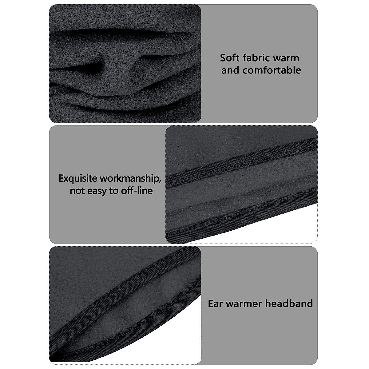 6 Pieces Fleece Ear Warmers Headband Winter Neck Gaiter (Red, Grey, Black)