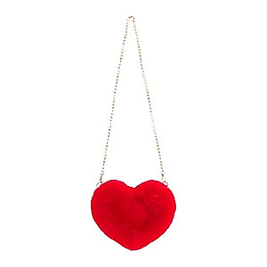PartyKindom Heart Bag Tote Bags with Chain- Handbags for Women, Plush Peach Heart Crossbody Bag Wallet Large Purses Shoulder Bag Bucket Cross- body Purse (Red) Heart Shaped Purse
