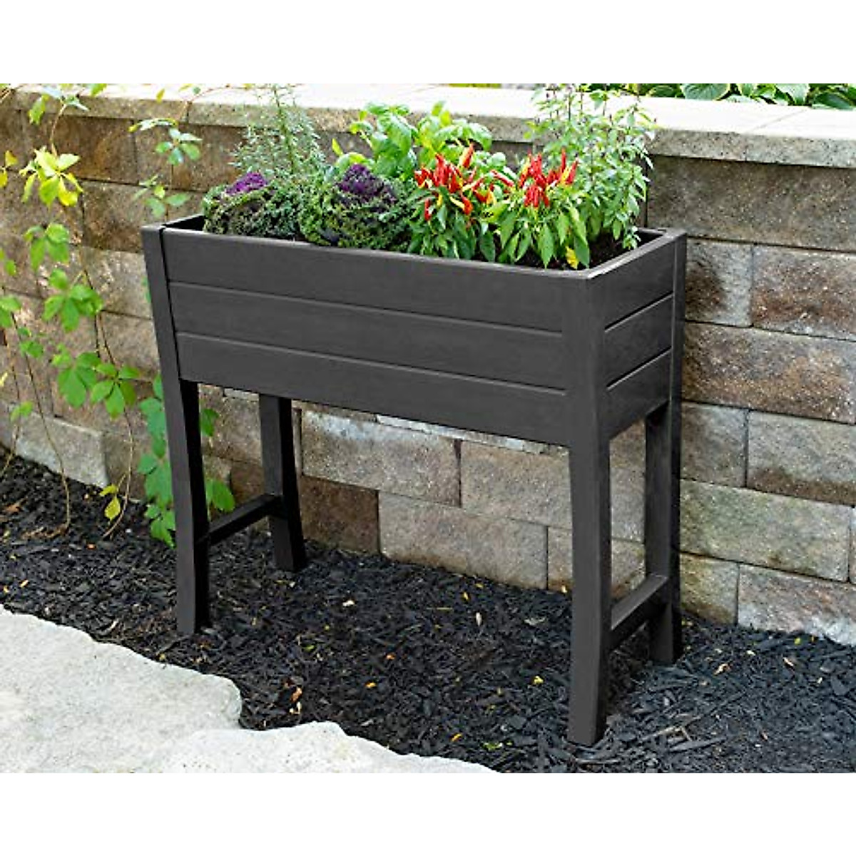 Nuvue Products 26021, 36" L x 15" W x 32" H, Polymer with Woodgrain Texture, Dark Gray Elevated Garden Box