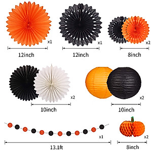 Halloween Party Decorations Supplies Kit Hanging Paper Lantern Tissue Paper Fan Pumpkins Round Garland for Halloween Party Night Thanksgiving Home Decor Indoor Outdoor