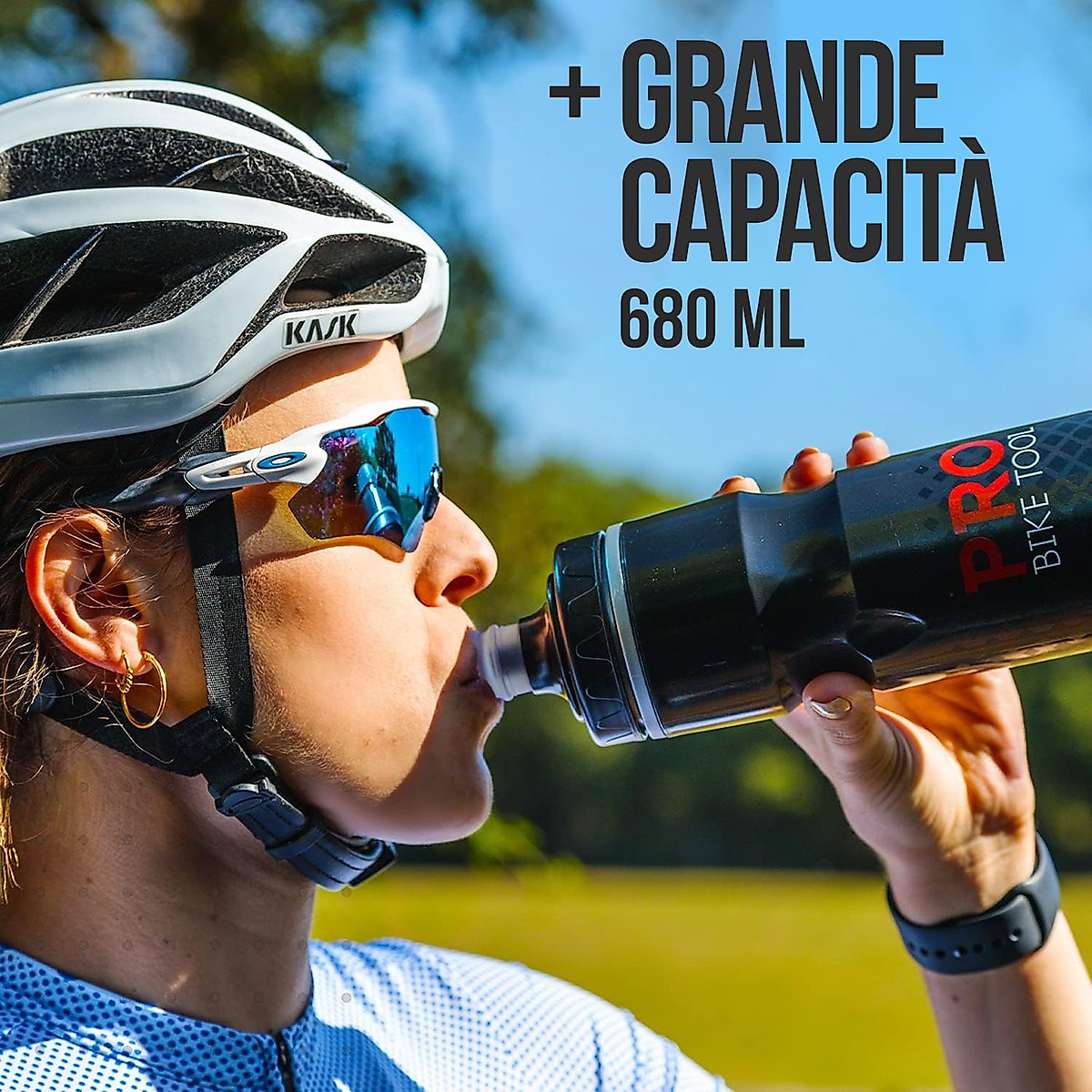 PRO BIKE TOOL 24oz Cycling Water Bottle - Easy Squeeze Sports Bottle - Fitness & Cycling Tumbler - Soft Silicone Mouthpiece & Fast Flow Valve - Ideal For Outdoor Activities - 680ml (Black)