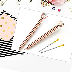 Coopay 12 Pieces Big Crystal Diamond Pens Rose Gold Pens Metal Ballpoint Pens and 12 Pieces Ballpoint Pen Refills in Black Ink for School Office