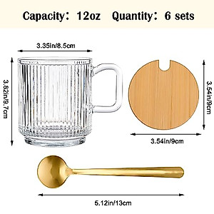 Moretoes Coffee Glass Mugs, 6pcs, 12oz, Classic Vertical Stripes Coffee Cups, Aesthetic Cups Cute Drinking Glasses, Iced Coffee Cup