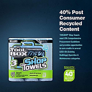 Sellars 54483 Toolbox Shop Towels 3-Pack, 11" Length x 9.4" Width, Blue (1 Packs of 3 Rolls, 55 Sheets per Roll)