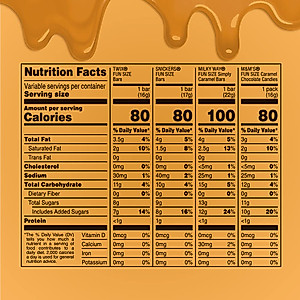 Mars SNICKERS, M&M'S Caramel, TWIX & MILKY WAY Caramel Variety Pack Fun Size Caramel Chocolate Candy Bar Assortment (33.43oz, 55 pieces) Bag