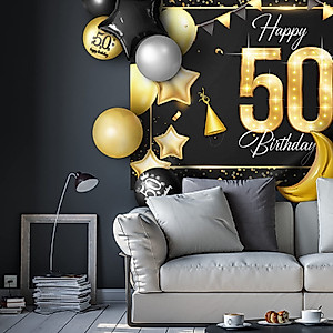 Happy 50th Birthday Balloons Gold Set Decor - Cheers to 50 Years Old Party Theme Garland Star Moon Banner Backdrop Decorations For Women and Men Supplies
